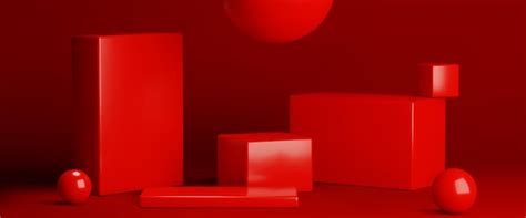 빨간색 스튜디오에서 미니멀한 기하학적 큐브 포디움 무료 벡터