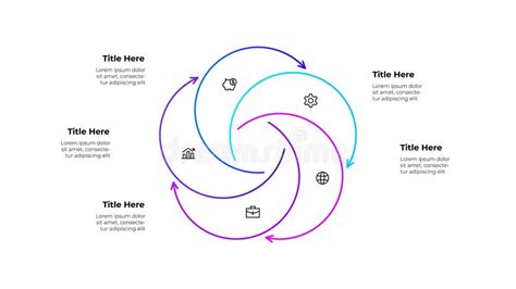 Line Infographic Diagram Featuring A Circular Workflow With 5 Arrows And Icons Business
