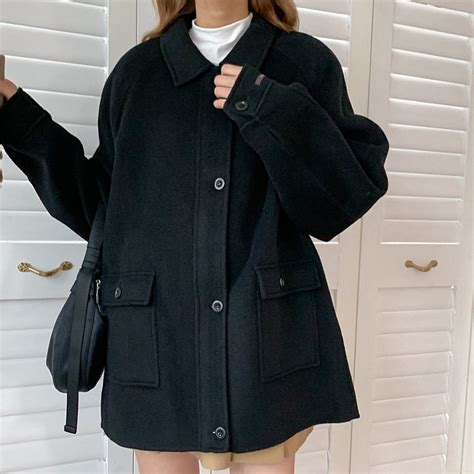 메리노 울 100 집업 모던 핸드메이드 하프 떡볶이 싱글 코트 키작녀 에이블리