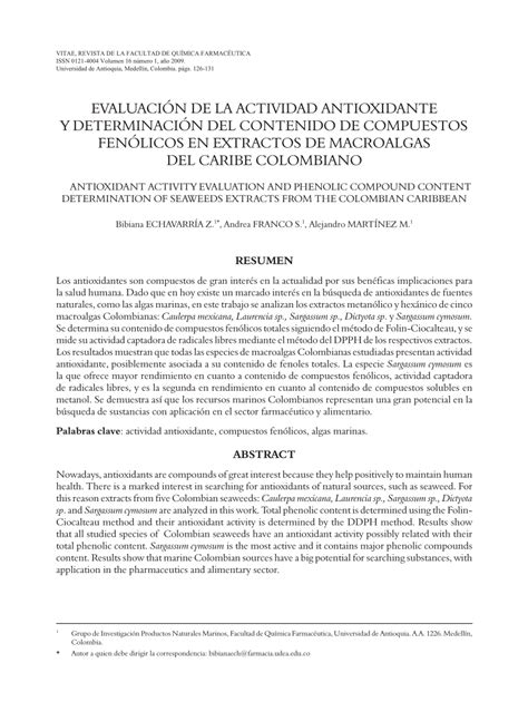 Pdf Antioxidant Activity Evaluation And Phenolic Compound Content Determination Of Seaweeds