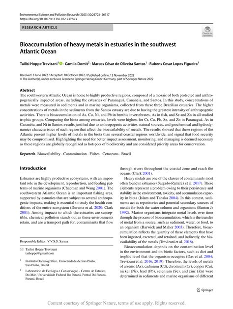Bioaccumulation Of Heavy Metals In Estuaries In The Southwest Atlantic Ocean Request Pdf