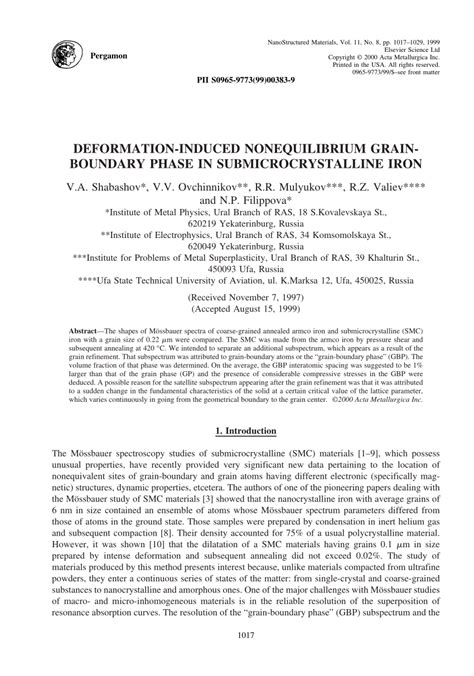 Pdf Deformation Induced Nonequilibrium Grain Boundary Phase In Submicrocrystalline Iron