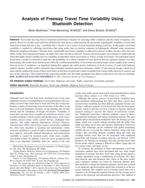Pdf Analysis Of Freeway Travel Time Variability Using Bluetooth Detection