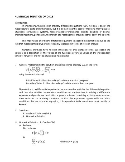 SOLUTION Numerical Solution Of Ode Studypool