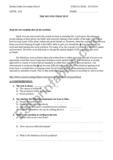 Noise Pollution Esl Worksheet By Imi88
