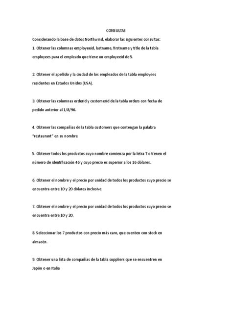 Consultas Sql Server Pdf Bases De Datos Gestión De Datos