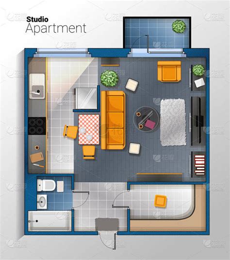 矢量现代公寓顶视图图