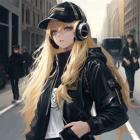 Premium Ai Image Young Woman With Long Blond Hair Black Cap