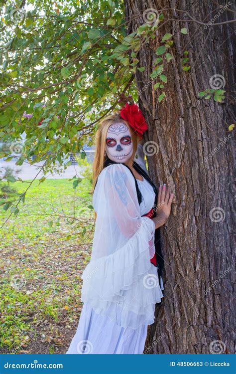 The Girl In The Image Of Santa Muerte Stock Image Image Of Bodyart