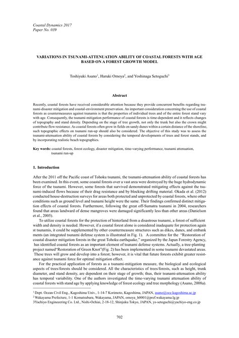 Pdf Variations In Tsunami Attenuation Ability Of Coastal Forests With Age Based On A Forest