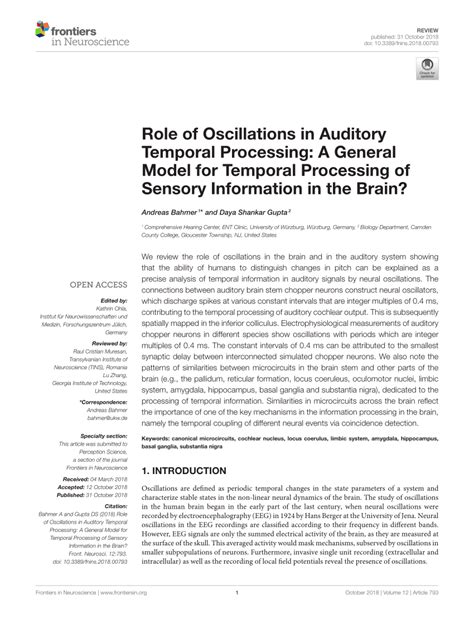 Pdf Role Of Oscillations In Auditory Temporal Processing A General Model For Temporal