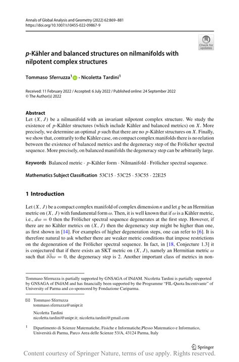 Pdf P Kähler And Balanced Structures On Nilmanifolds With Nilpotent