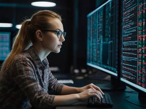 Premium Photo A Woman Is Typing On A Computer With The Word Code On The Screen