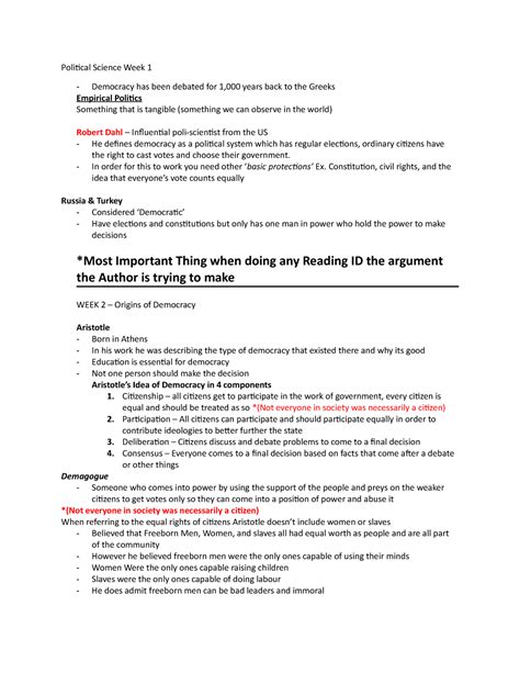 Psci 1200 Notes On From Lectures 1 3 7 10 Political Science Week 1