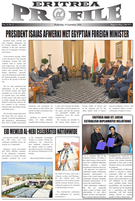 Eritrea Profile 18 September 2024 Eritrea Ministry Of Information