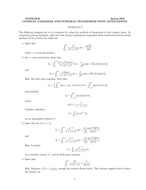 Solved Questions For Assignment 3 Complex Variable Integral Transform