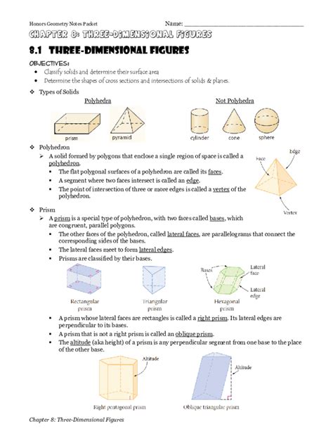 Fillable Online Intro To Three Dimensional Figures Classify Solids