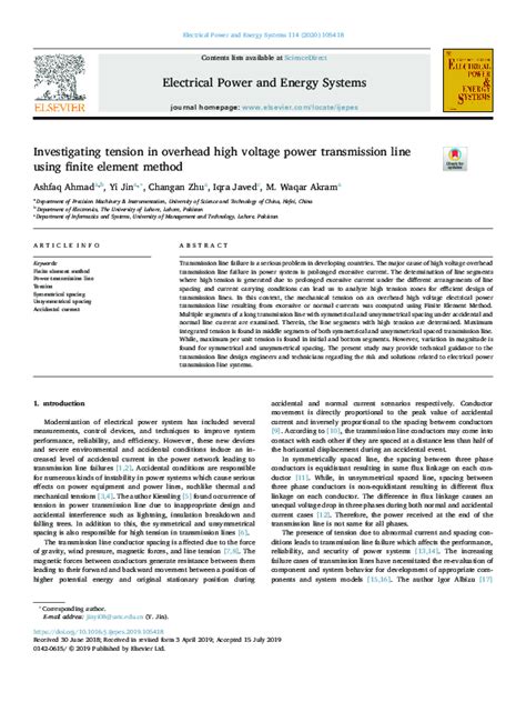 Pdf Investigating Tension In Overhead High Voltage Power Transmission Line Using Finite