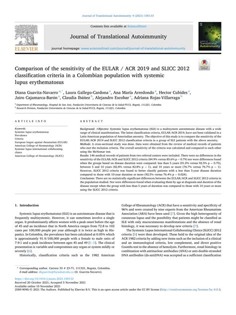 Pdf Comparison Of The Sensitivity Of The Eular Acr 2019 And Slicc