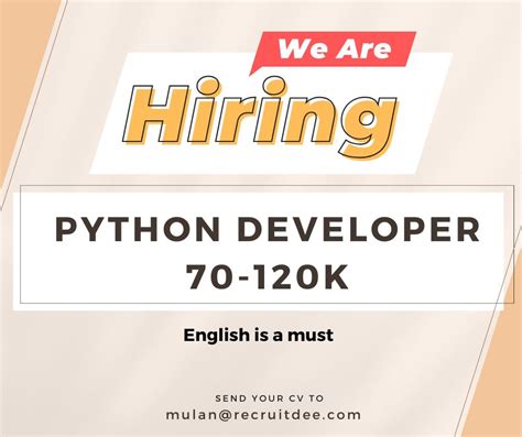 สวัสดีค่ะ มู่หลานจาก Recruitdee นะคะ ตามหา Python Developer Up To 120k
