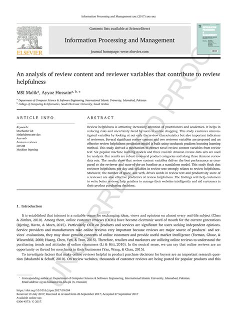 Pdf An Analysis Of Review Content And Reviewer Variables That Contribute To Review Helpfulness