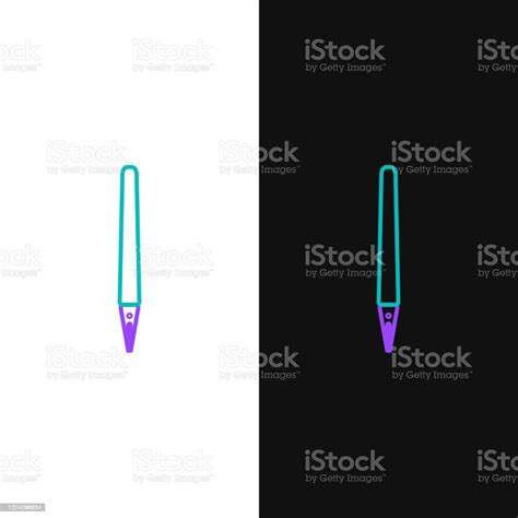 흰색과 검은색 배경에 격리된 녹색 및 보라색 선 펜 아이콘입니다 벡터 일러스트레이션 거리표식에 대한 스톡 벡터 아트 및 기타
