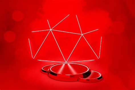 빨간색 배경에 빨간색 제품 연단을 렌더링하는 사실적인 3d 제품 데모를 위한 빨간색 제품 단계 프리젠테이션 광고 배너 포스터의