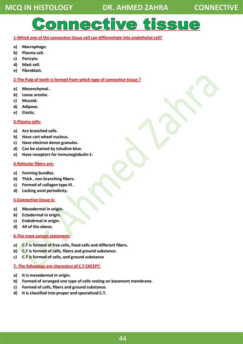 Solution Histo Mcq By Dr Zahra Connective Tissue Studypool