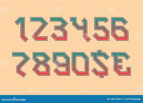 rocker angular numbers with currency signs of dollar and euro gradient symbols with black
