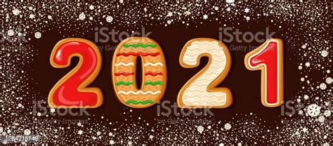 진저 브레드 배경 올해의 수치 2021 눈 덮인 배경 크리스마스 배너 인사말 카드 및 프리젠 테이션에 적합합니다 벡터 그림입니다 겨울에 대한 스톡 벡터 아트 및 기타 이미지