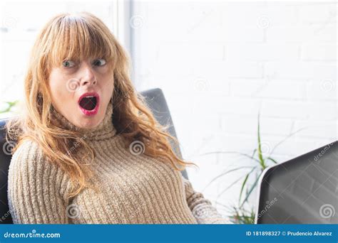Adult Woman With Laptop Stock Image Image Of Media