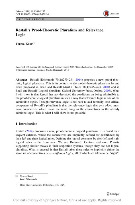 Restalls Proof Theoretic Pluralism And Relevance Logic