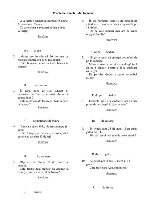 probleme simple de matematică adunare și scădere