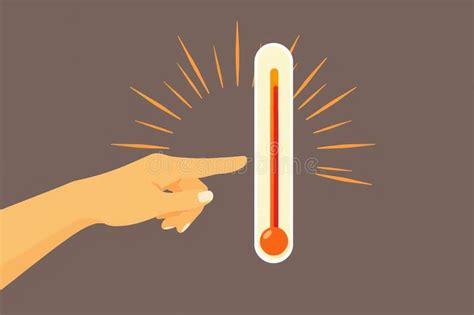 Flat Design Illustration Of A Hand Pointing On Thermometer Displaying A High Temperature Stock