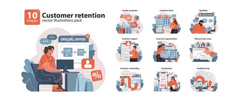 Premium Vector Customer Retention Set Strategies Boosting Client Loyalty From Onboarding To