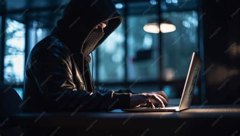 Free Ai Image One Thief Typing Dangerous Password On Laptop Generated By Ai