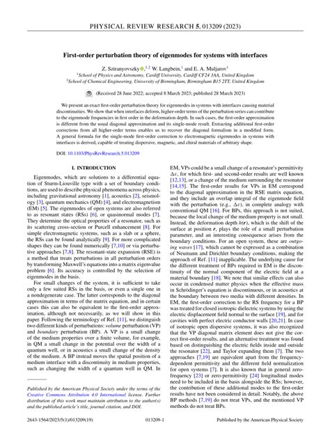 Pdf First Order Perturbation Theory Of Eigenmodes For Systems With Interfaces