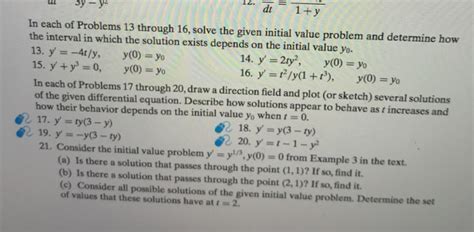 Solved 12 Dt 1 Y In Each Of Problems 13 Through 16 Solve Chegg Com