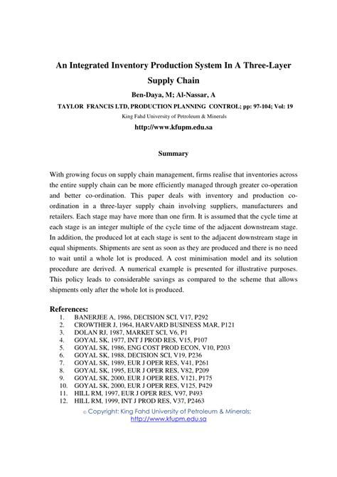 Pdf An Integrated Inventory Production System In A Three Layer Supply Chain
