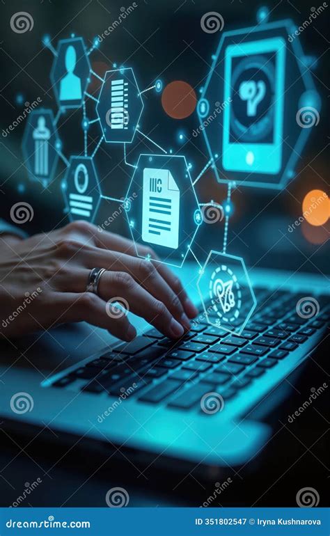 Person Working On Laptop Digital Document Management System Displayed On Screen Efficient