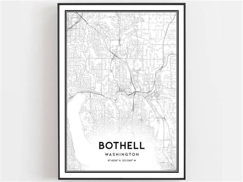 Bothell Map Print Bothell Map Poster Wall Art Wa City Map Washington Print Street Map Decor