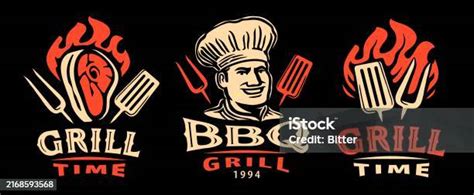 바베큐 및 그릴 음식 로고 상징 및 배지 고기 식당 라벨 세트 벡터 일러스트 레이 션 가공육에 대한 스톡 벡터 아트 및 기타 이미지 가공육 개념 개념과 주제 Istock