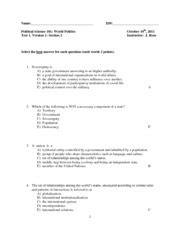 Midterm 1 Answer Key Name ID October 10th 2011 Instructor J Rose Political Science 101