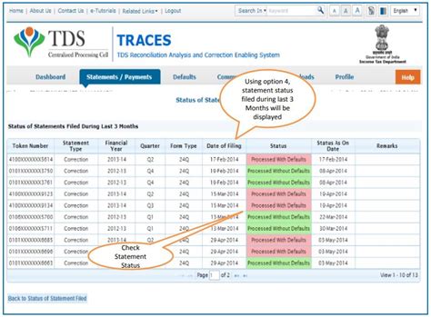 View Tds Return Statement Status On Traces Learn By Quicko