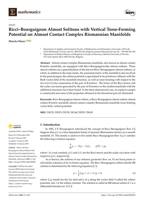 Pdf Ricci Bourguignon Almost Solitons With Vertical Torse Forming Potential On Almost Contact