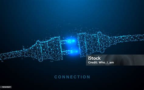 플러그가 있는 전기 소켓 연결 및 연결 끊김 개념입니다 선 삼각형 및 파티클 스타일 디자인 일러스트 벡터 전기 연료 및 전력 생산에 대한 스톡 벡터 아트 및 기타 이미지