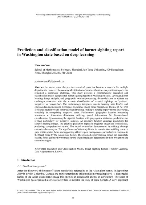 Pdf Prediction And Classification Model Of Hornet Sighting Report In Washington State Based On Pdf Prediction And Classification Model Of Hornet Sighting Report In Washington State Based On