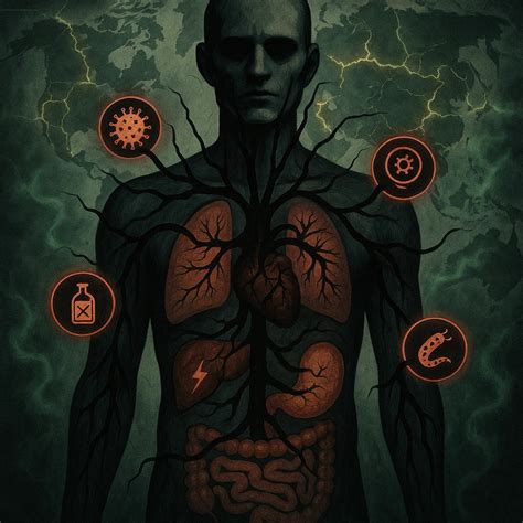 Semi Realistic High Contrast Human Figure With Black Parasite Tendrils