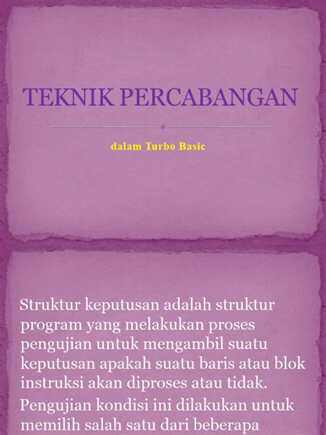 Algoritma And Pemrograman 1 Basic Teknik Percabangan Pdf
