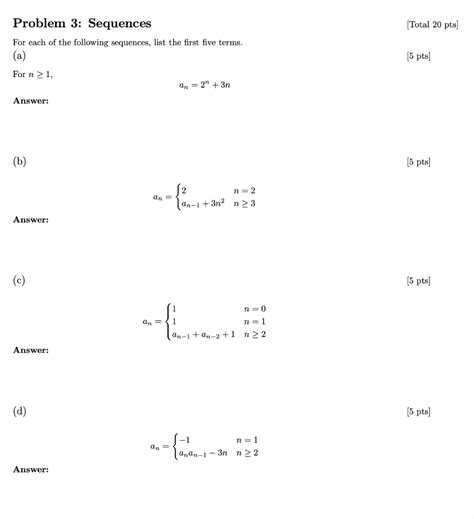 solved problem 3 sequences [total 20 pts] for each of the